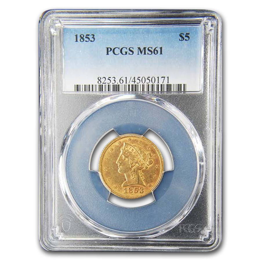 Buy 1853 $5 Liberty Gold Half Eagle MS-61 PCGS | APMEX