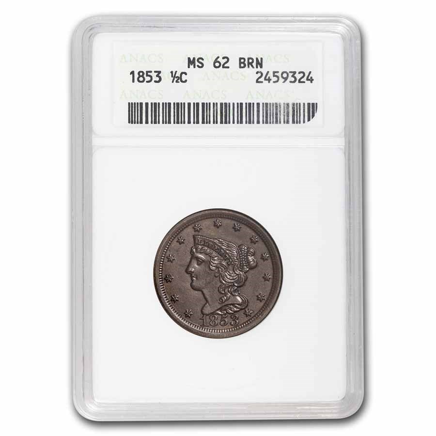 Buy 1853 Half Cent MS-62 ANACS (Brown) | APMEX