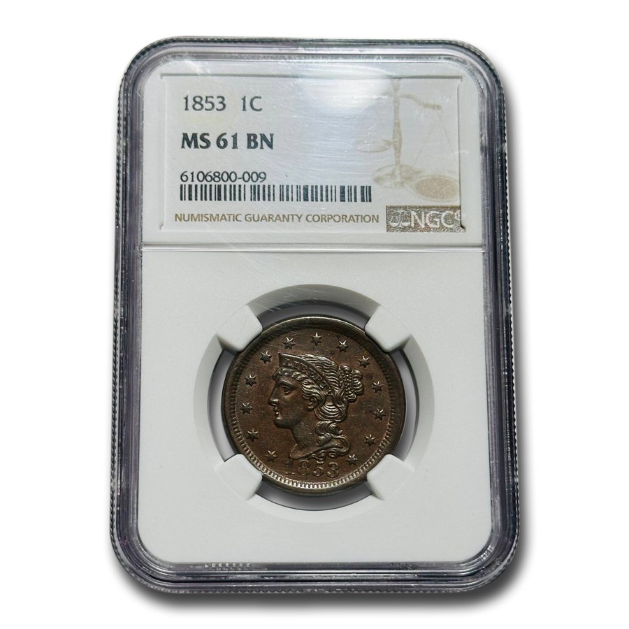 1853 Large Cent MS-61 NGC (Brown)