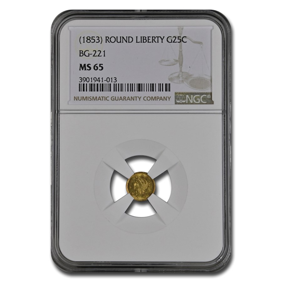 Buy (1853) Liberty Round 25 Cent Gold MS-65 NGC (BG-221) | APMEX