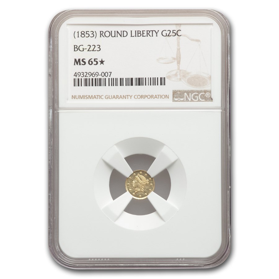Buy (1853) Liberty Round 25 Cent Gold MS-65* NGC (BG-223) | APMEX