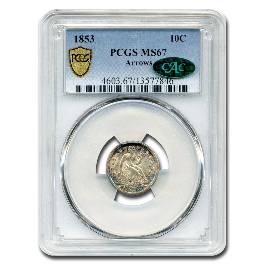 Buy 1853 Liberty Seated Dime MS-67 PCGS CAC (Arrows) | APMEX