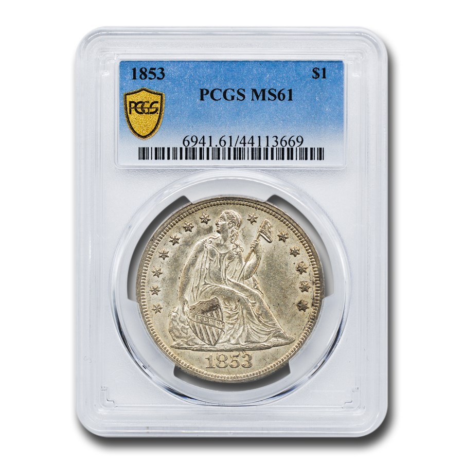 Buy 1853 Liberty Seated Dollar MS-61 PCGS | APMEX