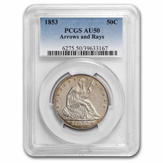 1853 Liberty Seated Half Dollar AU-50 PCGS (Arrows & Rays)