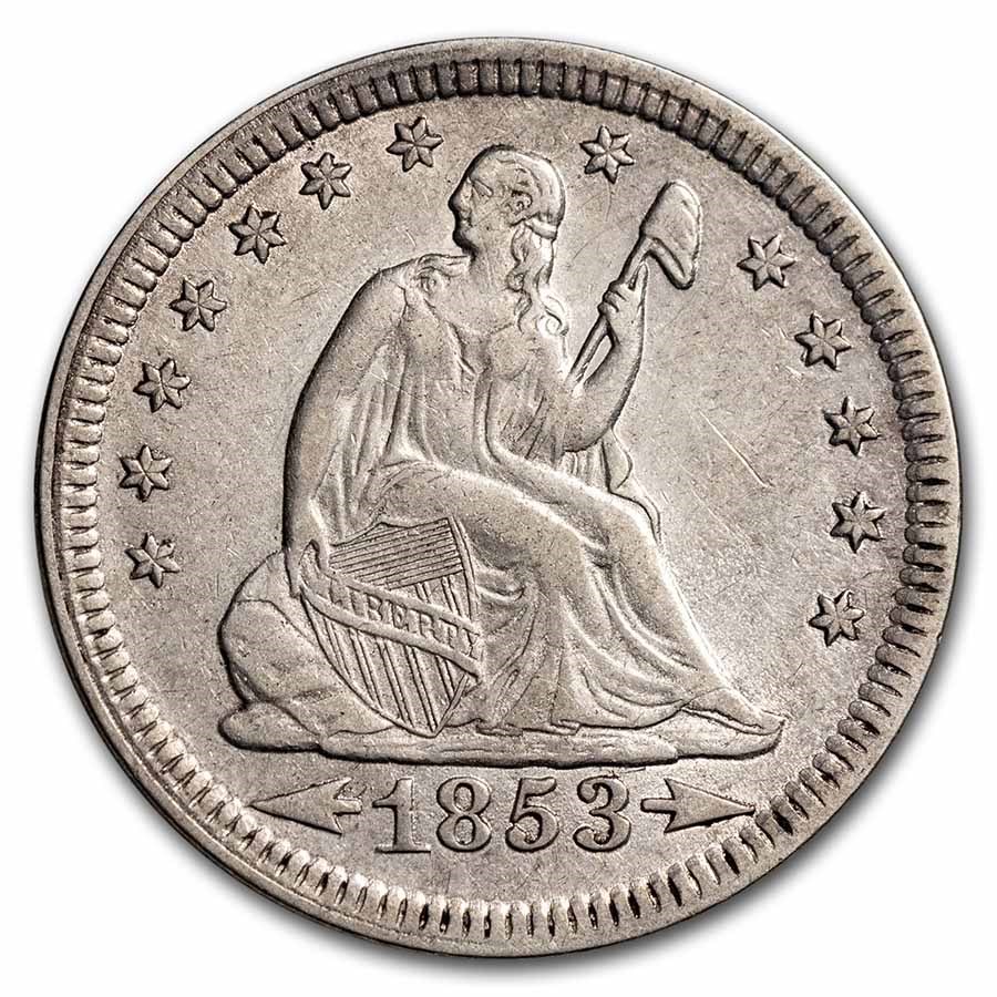 Buy 1853 Liberty Seated Quarter w/Arrows & Rays AU (Rotated Reverse ...