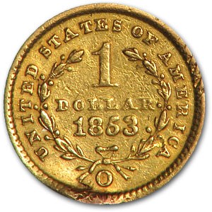 Buy 1853-O $1 Liberty Head Gold Dollar AU Details (Cleaned) | APMEX