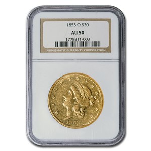 Buy 1853-O $20 Liberty Gold Double Eagle AU-50 NGC | APMEX