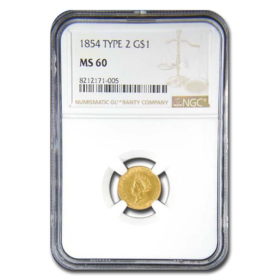 Buy 1854 $1 Indian Head Gold Type 2 MS-60 NGC | APMEX