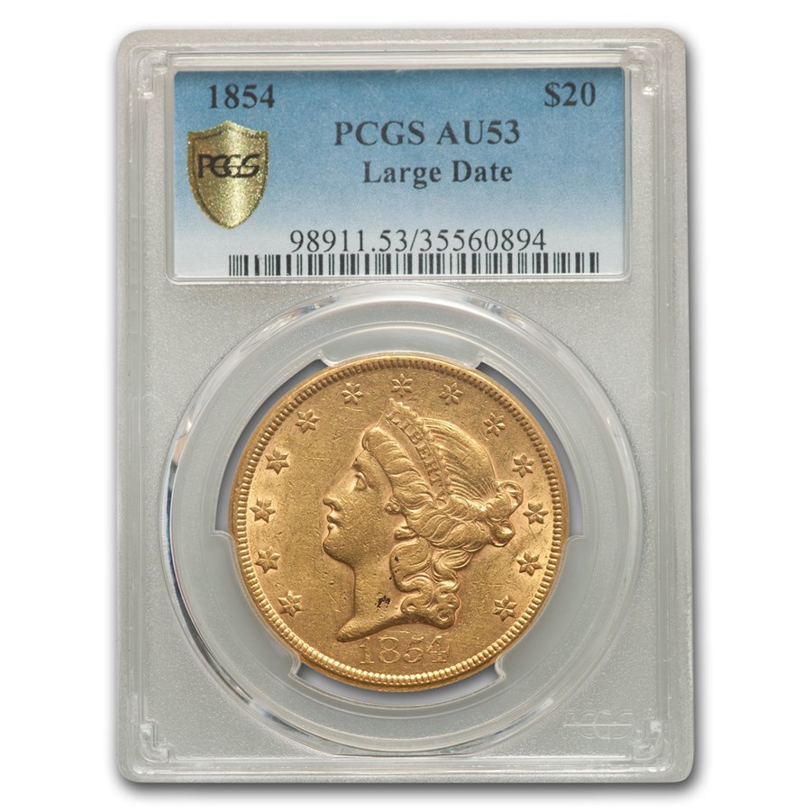 Buy 1854 $20 Liberty Gold Double Eagle AU-53 PCGS (Lg Date) | APMEX