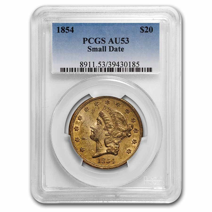 Buy 1854 $20 Liberty Gold Double Eagle AU-53 PCGS (Small Date) | APMEX