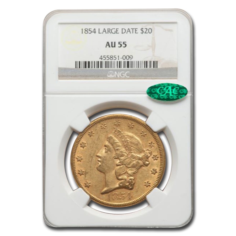 Buy 1854 $20 Liberty Gold Double Eagle AU-55 NGC CAC (Large Date) | APMEX