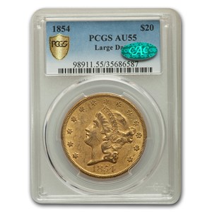 Buy 1854 $20 Liberty Gold Double Eagle AU-55 PCGS CAC (Large Date) | APMEX