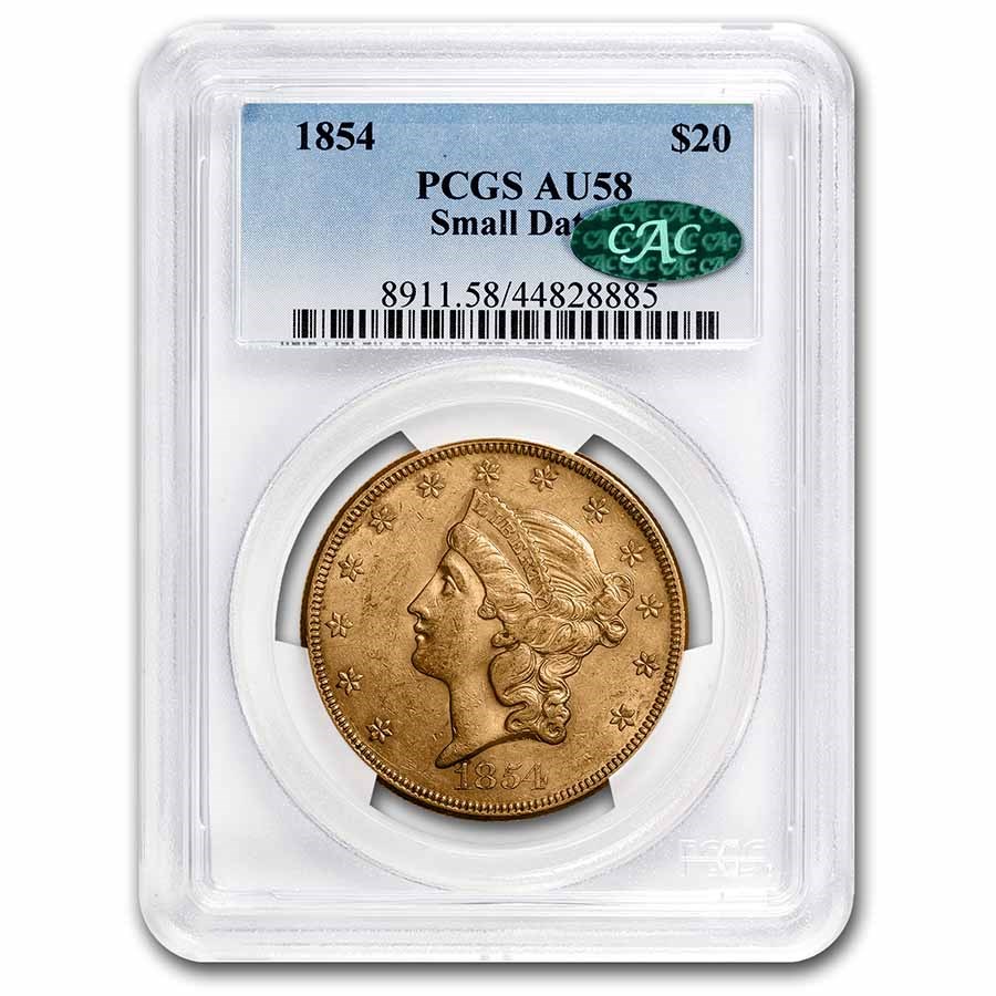Buy 1854 $20 Liberty Gold Double Eagle AU-58 PCGS CAC (Small Date) | APMEX
