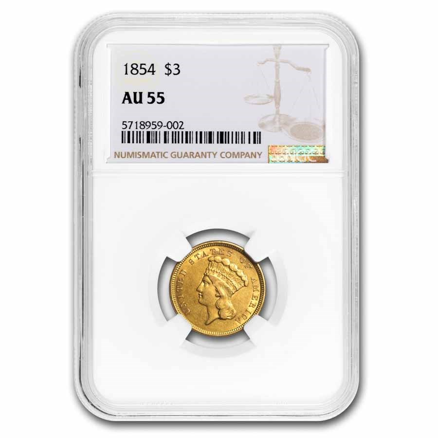Buy 1854 $3 Gold Princess AU-55 NGC | APMEX