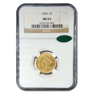 1854 $3 Gold Princess MS-63 NGC CAC