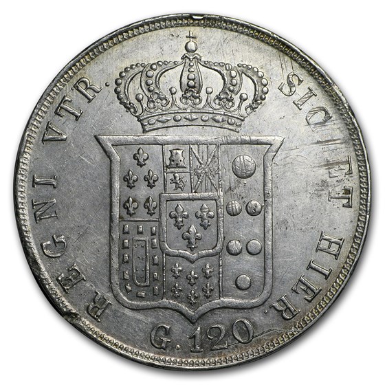 Buy 1854 Italian States Naples Sicily Silver 120 Grana AU Details | APMEX