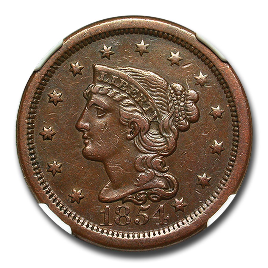1854 Large Cent AU-50 NGC (Brown)