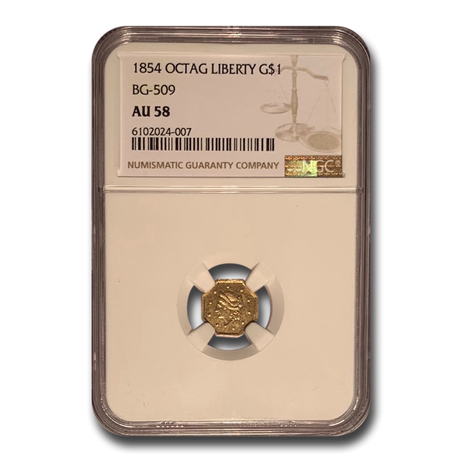 Buy 1854 Liberty Octagonal One Dollar Gold AU-58 NGC (BG-509) | APMEX