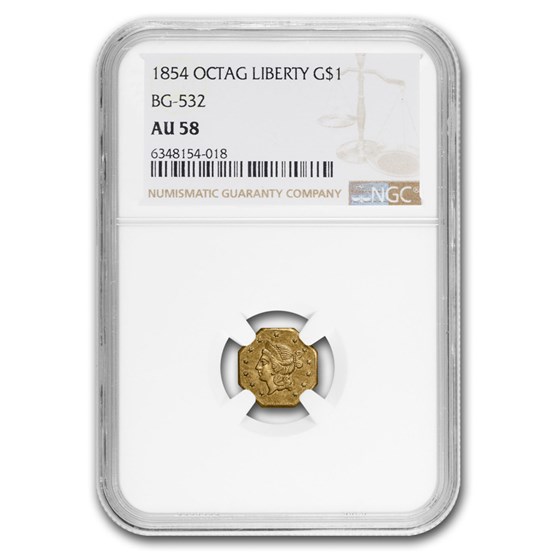 Buy 1854 Liberty Octagonal One Dollar Gold AU-58 NGC (BG-532) | APMEX