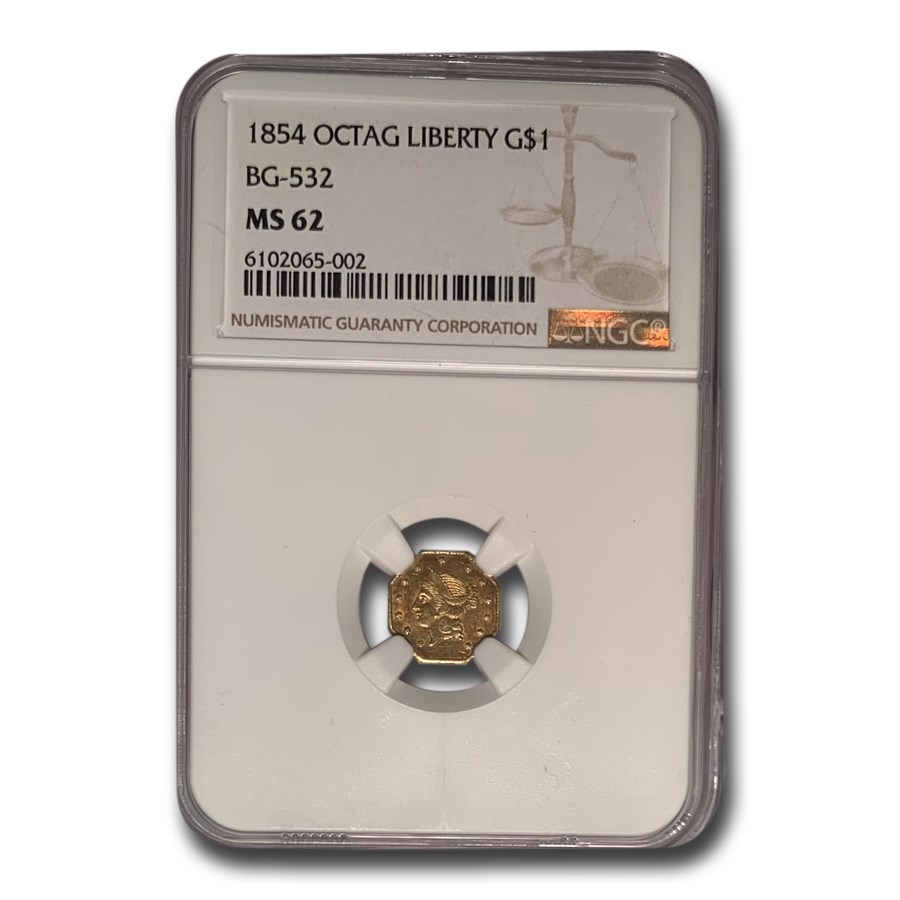 Buy 1854 Liberty Octagonal One Dollar Gold MS-62 NGC (BG-532) | APMEX