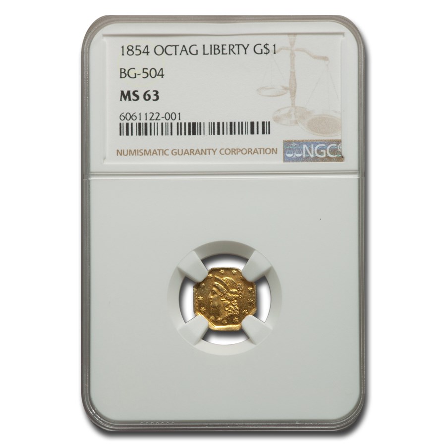 Buy 1854 Liberty Octagonal One Dollar Gold MS-63 NGC (BG-504) | APMEX