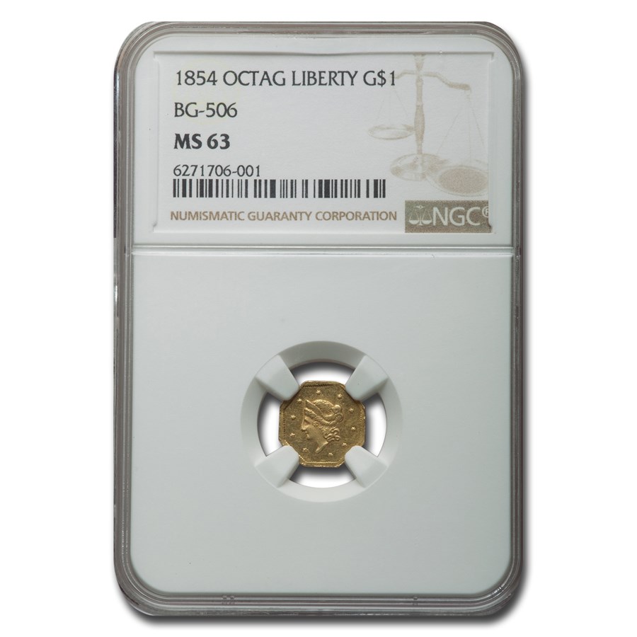 Buy 1854 Liberty Octagonal One Dollar Gold MS-63 NGC (BG-506) | APMEX