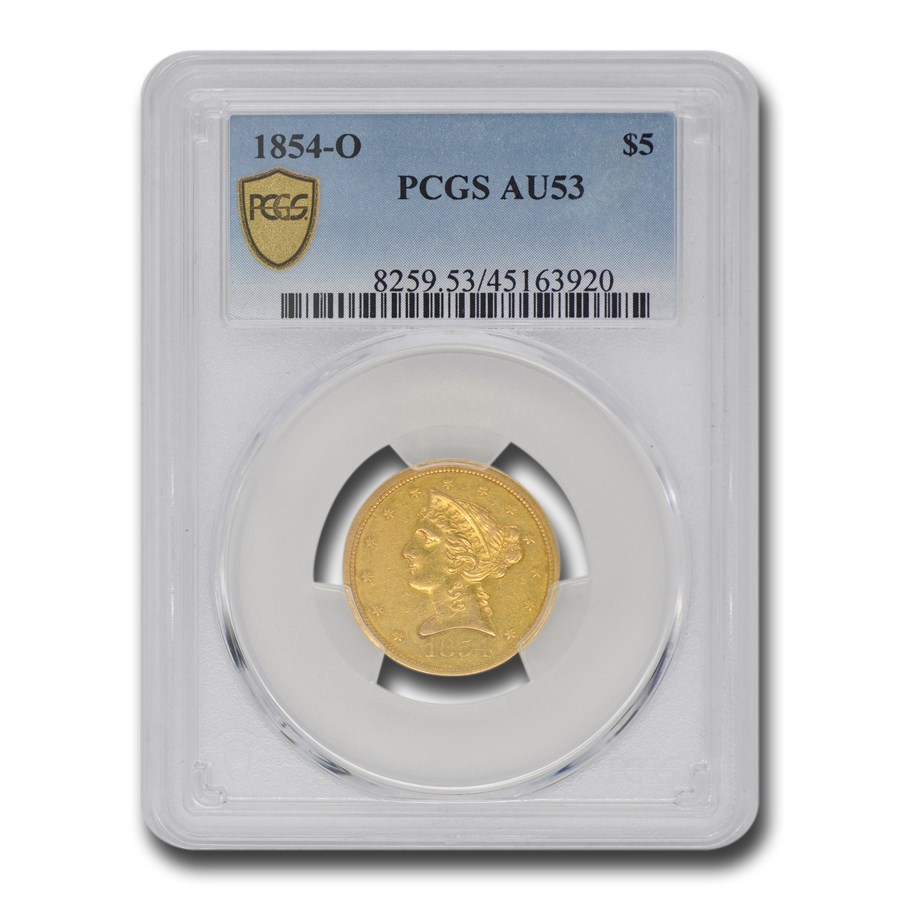 Buy 1854-O $5 Liberty Gold Half Eagle AU-53 PCGS | APMEX