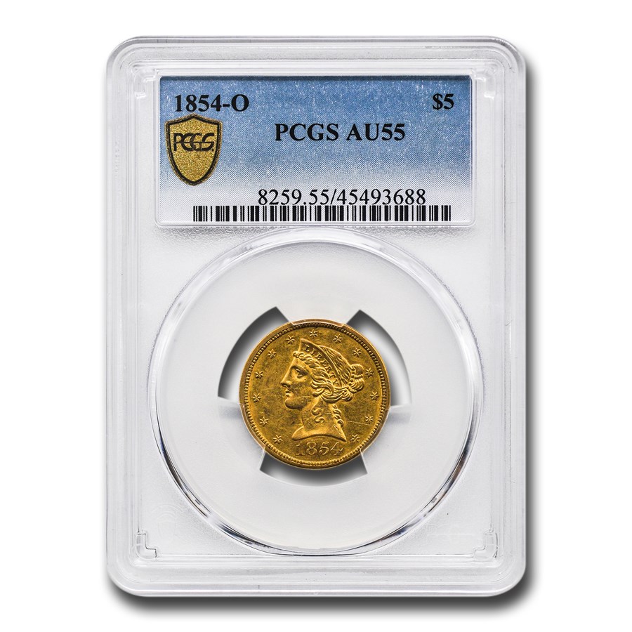 Buy 1854-O $5 Liberty Gold Half Eagle AU-55 PCGS | APMEX
