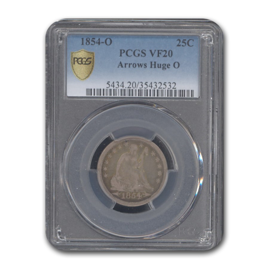 Buy 1854-O Liberty Seated Quarter VF-20 PCGS (Arrows, Huge O) | APMEX
