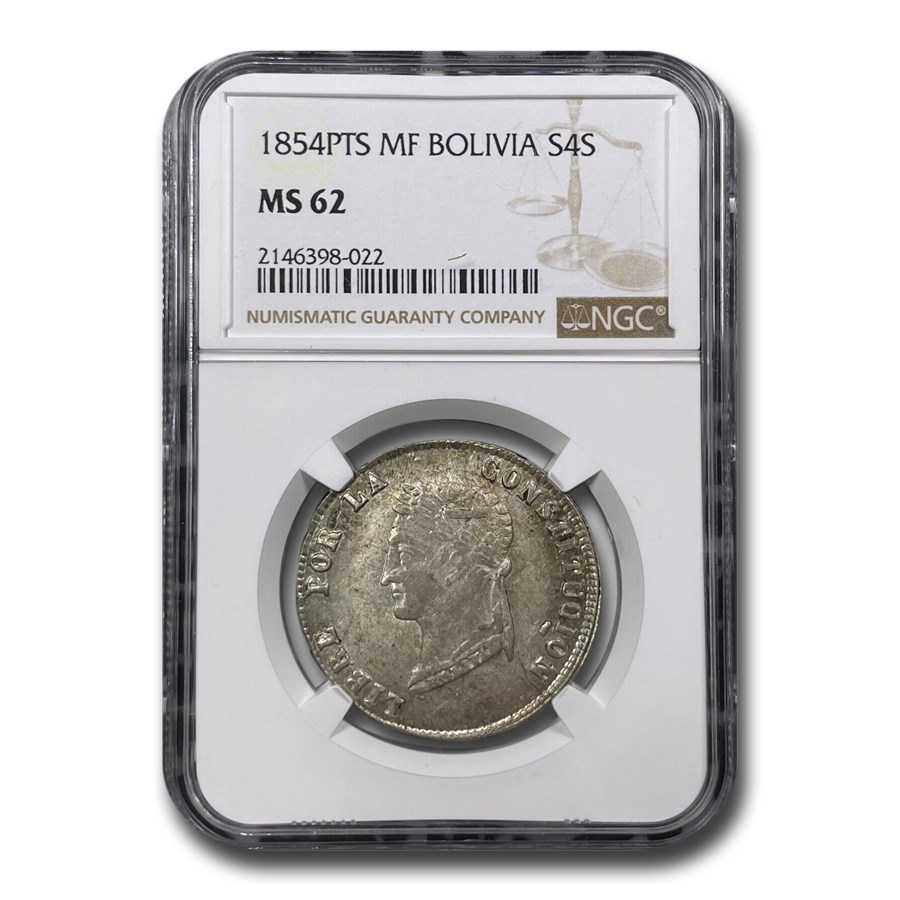 Buy 1854-Pts Bolivia Silver 4 Soles Bolivar MS-62 | APMEX