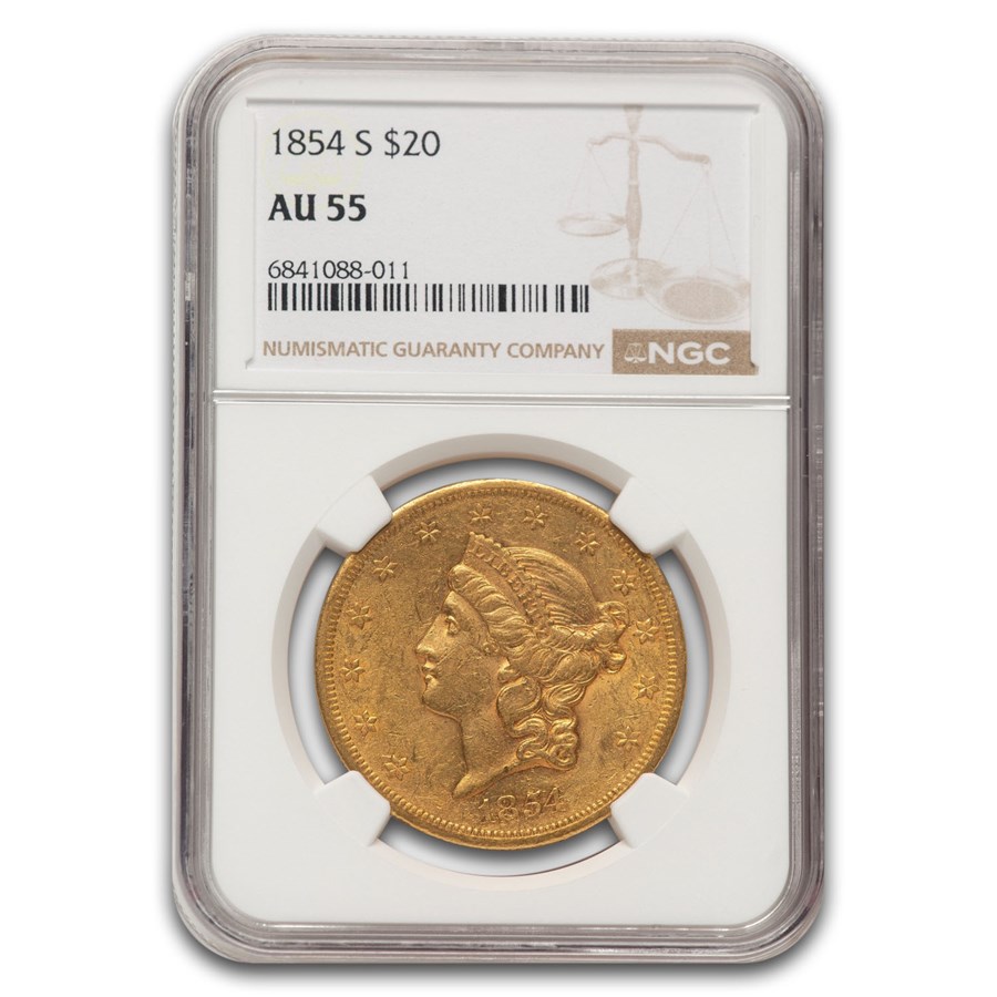 Buy 1854-S $20 Liberty Gold Double Eagle AU-55 NGC | APMEX