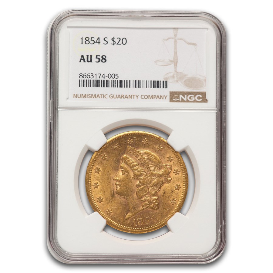 Buy 1854-S $20 Liberty Gold Double Eagle AU-58 NGC | APMEX