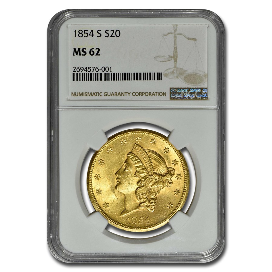 Buy 1854-S $20 Liberty Gold Double Eagle MS-62 NGC | APMEX