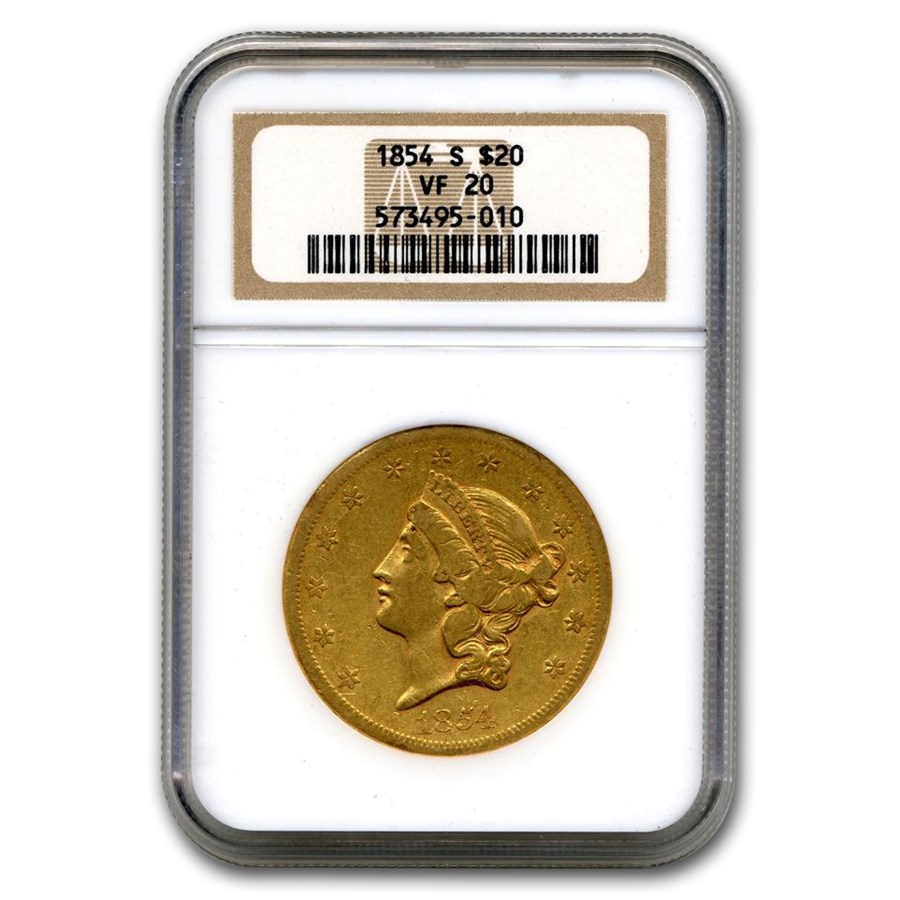 Buy 1854-S $20 Liberty Gold Double Eagle VF-20 NGC | APMEX