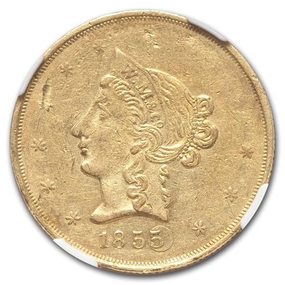 Buy 1855 $10 Wass Molitor Gold California Gold Rush AU-58 NGC | APMEX