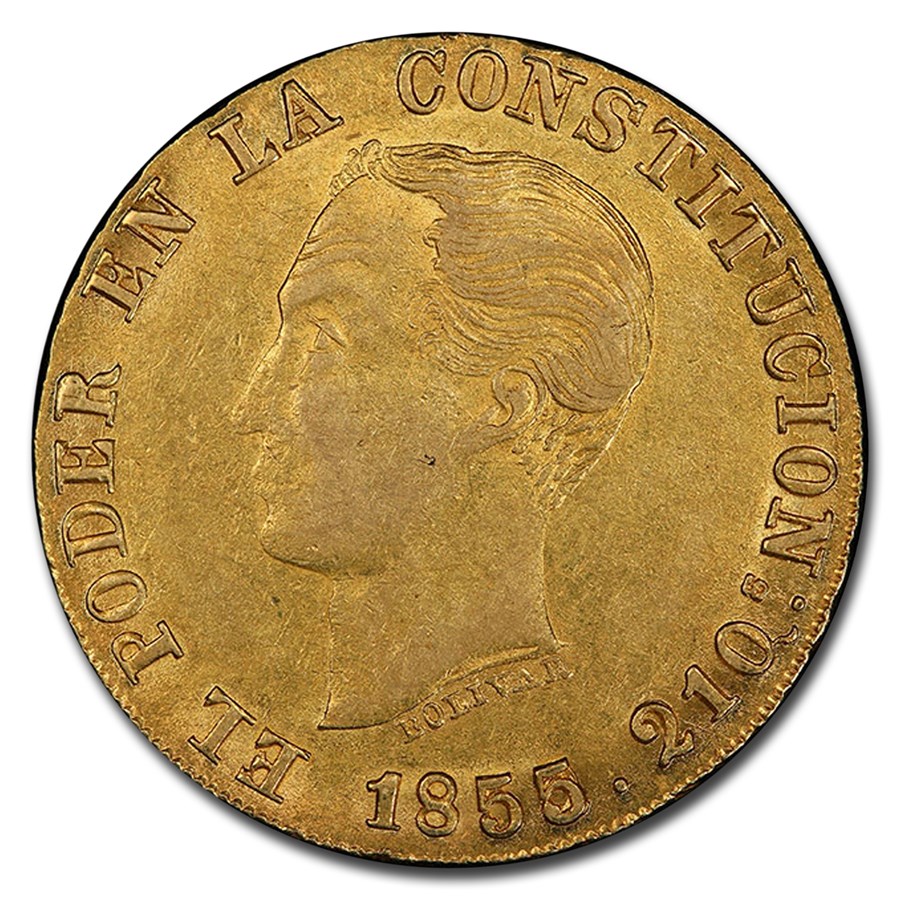 Buy 1855/2 Ecuador Gold 8 Escudos AU-53 NGC | APMEX