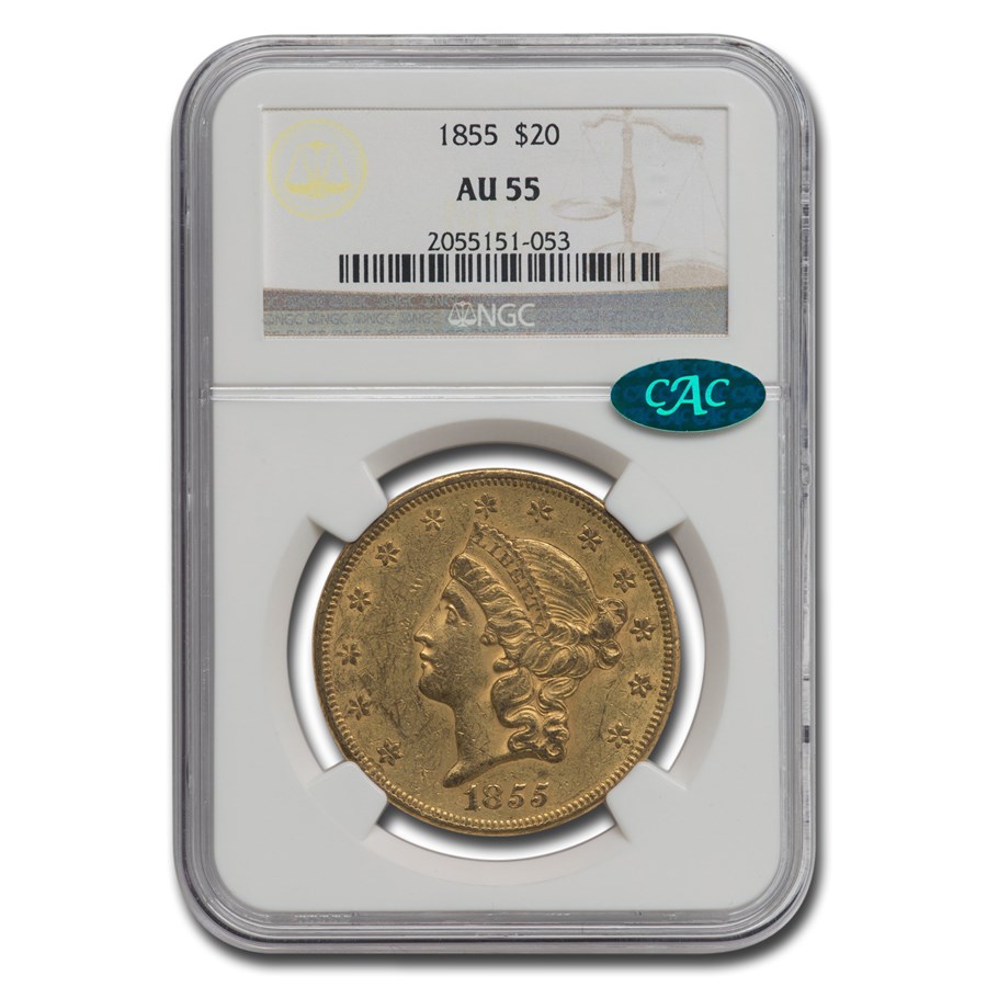 Buy 1855 $20 Liberty Gold Double Eagle AU-55 NGC CAC | APMEX