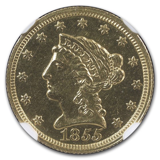 Buy 1855-C $2.50 Liberty Gold Quarter Eagle MS-61 NGC | APMEX