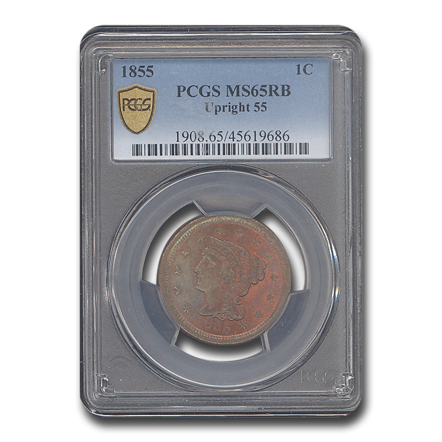 1855 Large Cent MS-65 PCGS (Red/Brown, Upright 55)