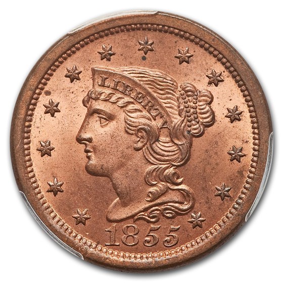 Buy 1855 Large Cent MS-65 PCGS (Red, Slanted 55) | APMEX