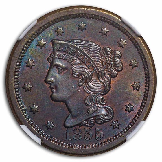 Buy 1855 Large Cent Upright 5's MS-63 NGC (Brown) | APMEX