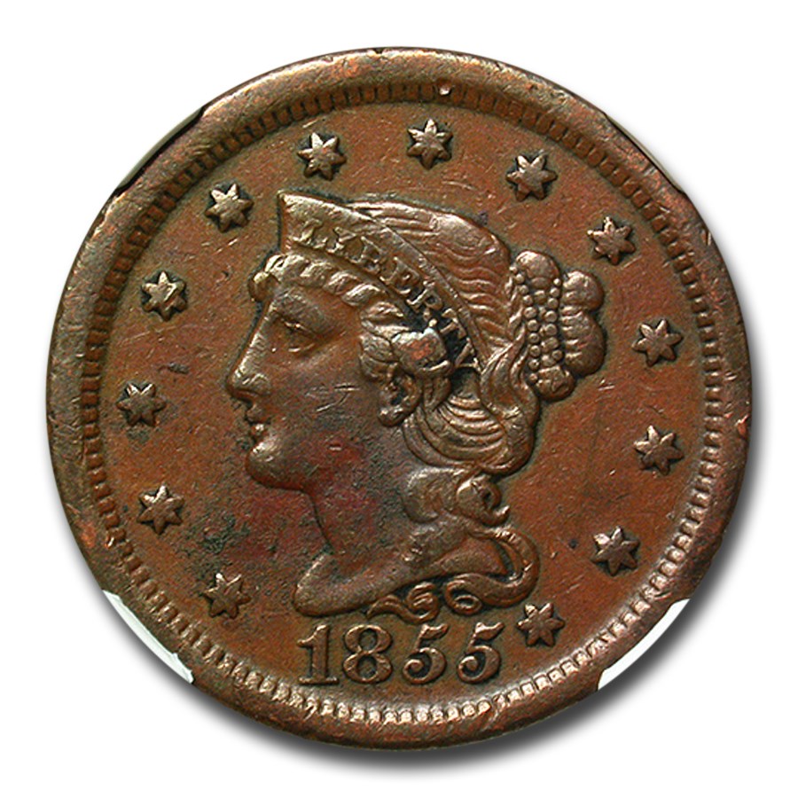 Buy 1855 Large Cent XF-45 NGC (Brown, Knob Ear) | APMEX