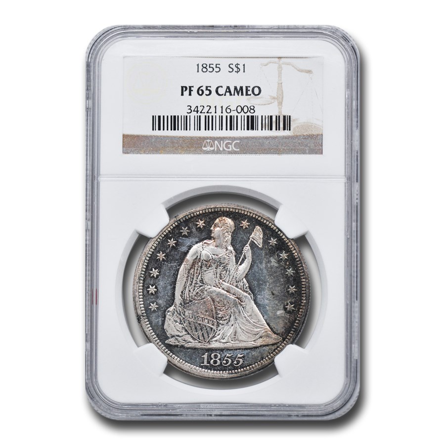 Buy 1855 Liberty Seated Dollar PF-65 Cameo NGC | APMEX