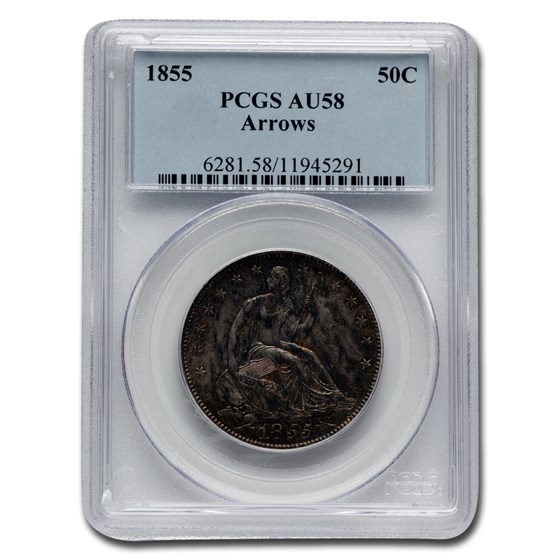 Buy 1855 Liberty Seated Half Dollar AU-58 PCGS (Arrows) | APMEX