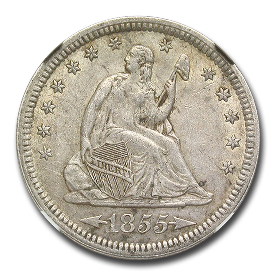 1855 Liberty Seated Quarter XF-45 NGC