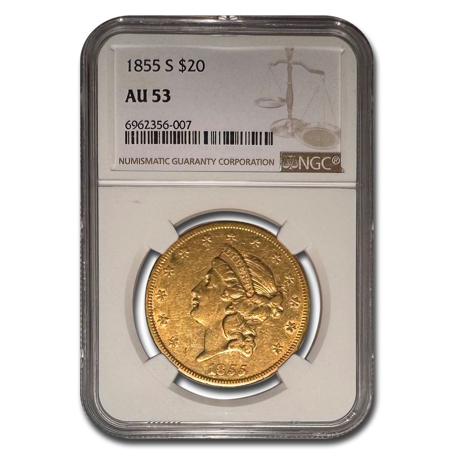 Buy 1855-S $20 Liberty Gold Double Eagle AU-53 NGC | APMEX