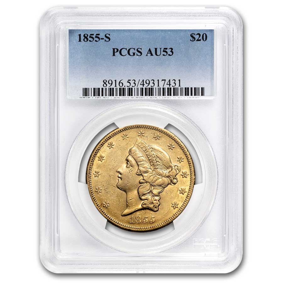 Buy 1855-S $20 Liberty Gold Double Eagle AU-53 PCGS | APMEX
