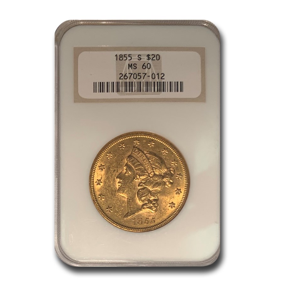 Buy 1855-S $20 Liberty Gold Double Eagle MS-60 NGC | APMEX