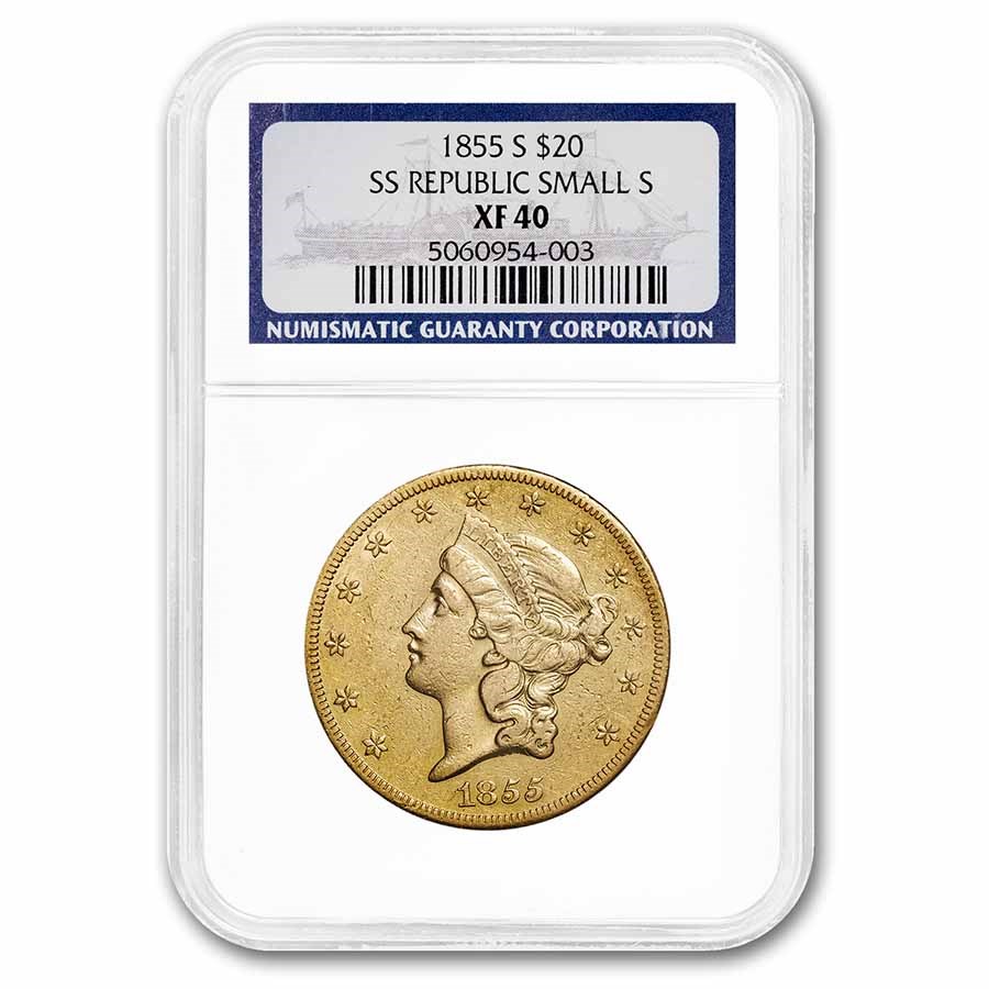Buy 1855-S $20 Liberty Gold Double Eagle XF-40 NGC (SS Republic Sm S) | APMEX