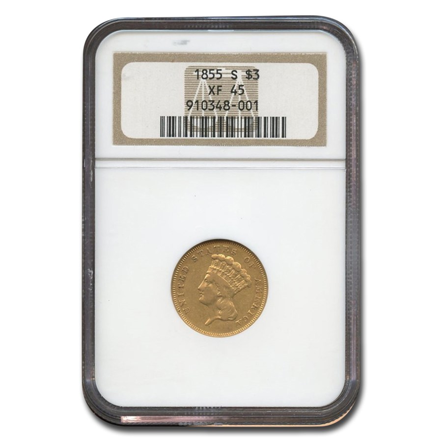1855-S $3 Gold Princess XF-45 NGC